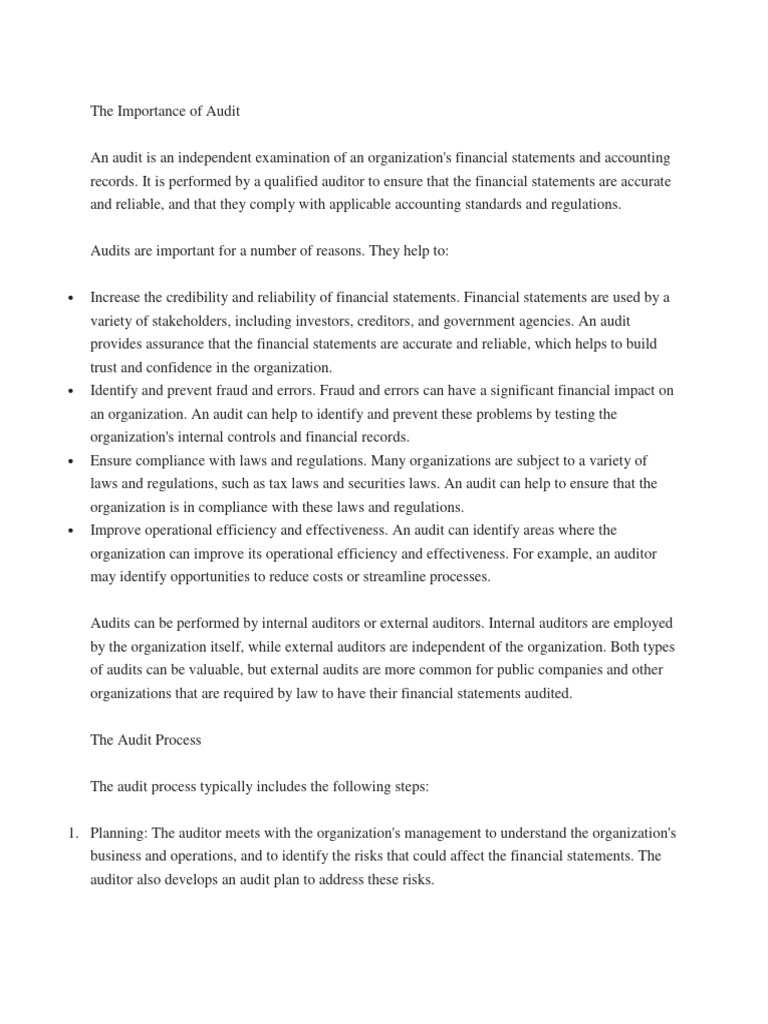 The Importance of Audit | PDF | Audit | Financial Audit