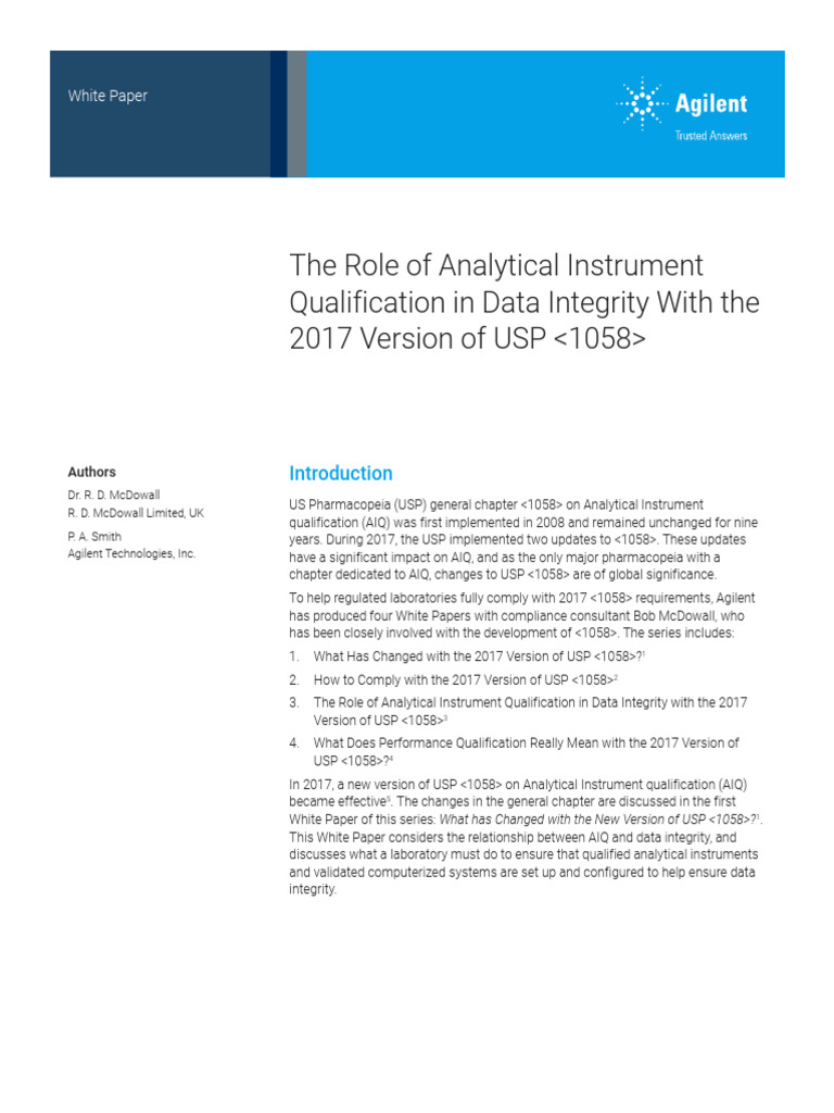 Analytical Instrument Qualification in Data Integrity | PDF