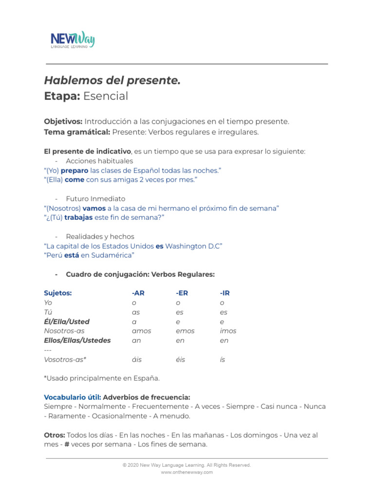 Esencial Presente Verbos Regulares E Irregulares Pdf