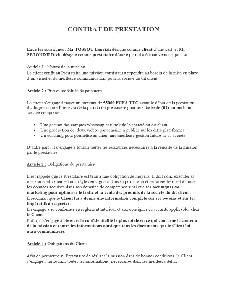 Contrat de Prestation Vrai | PDF