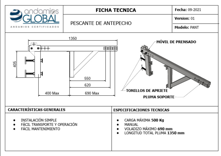 Ficha Tecnica Pescante Tipo Clamp | PDF
