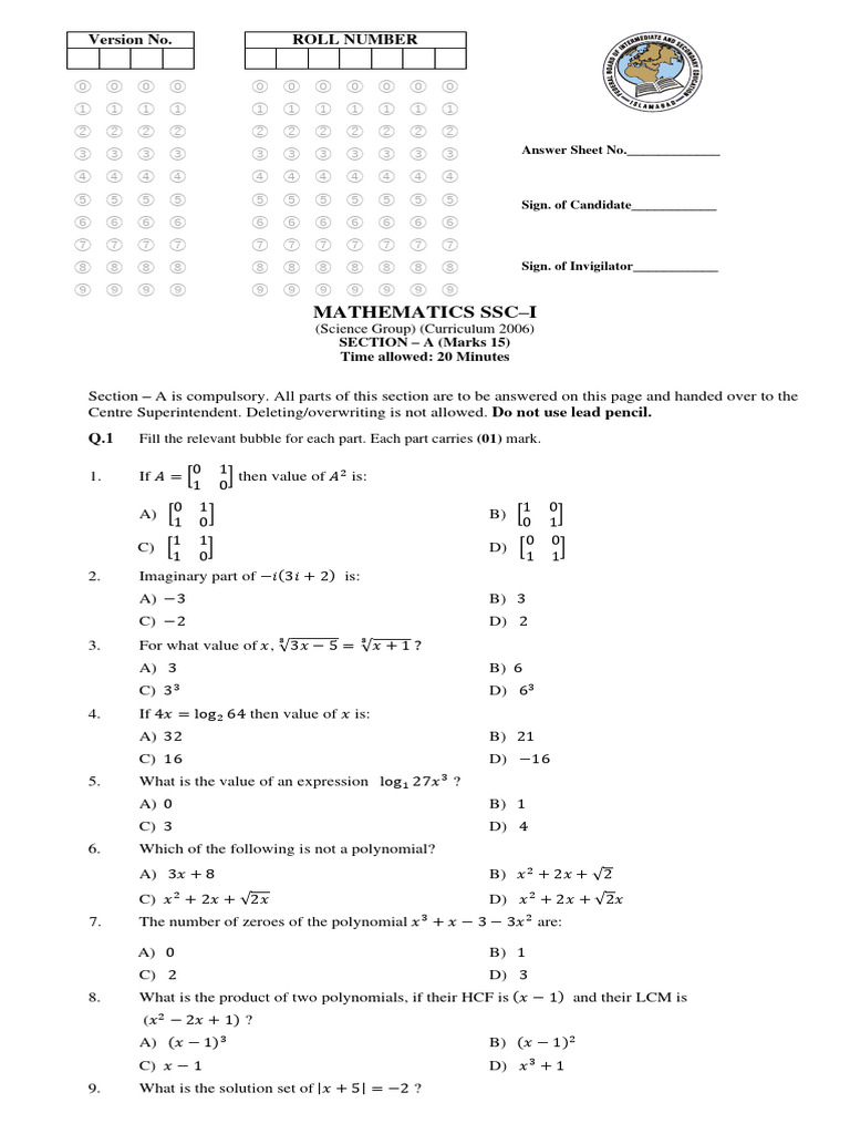 SSC-I Math Final Package | PDF
