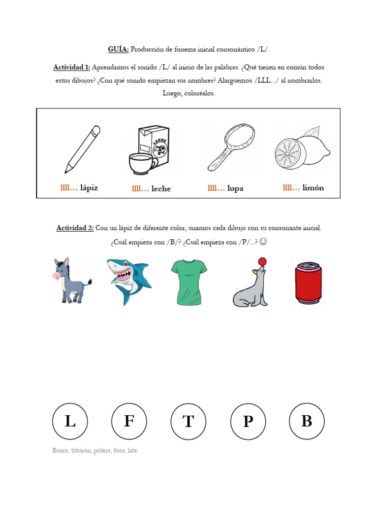 Conciencia Fonológica - Identificación de Fonema Inicial Consonántico ...