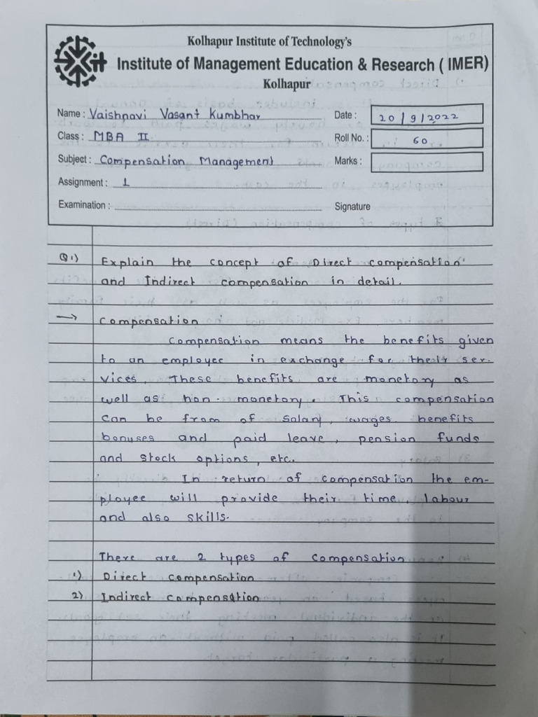 Compensation Management - Assignment 1 | PDF Compensation Management - Assignment 1 | PDF