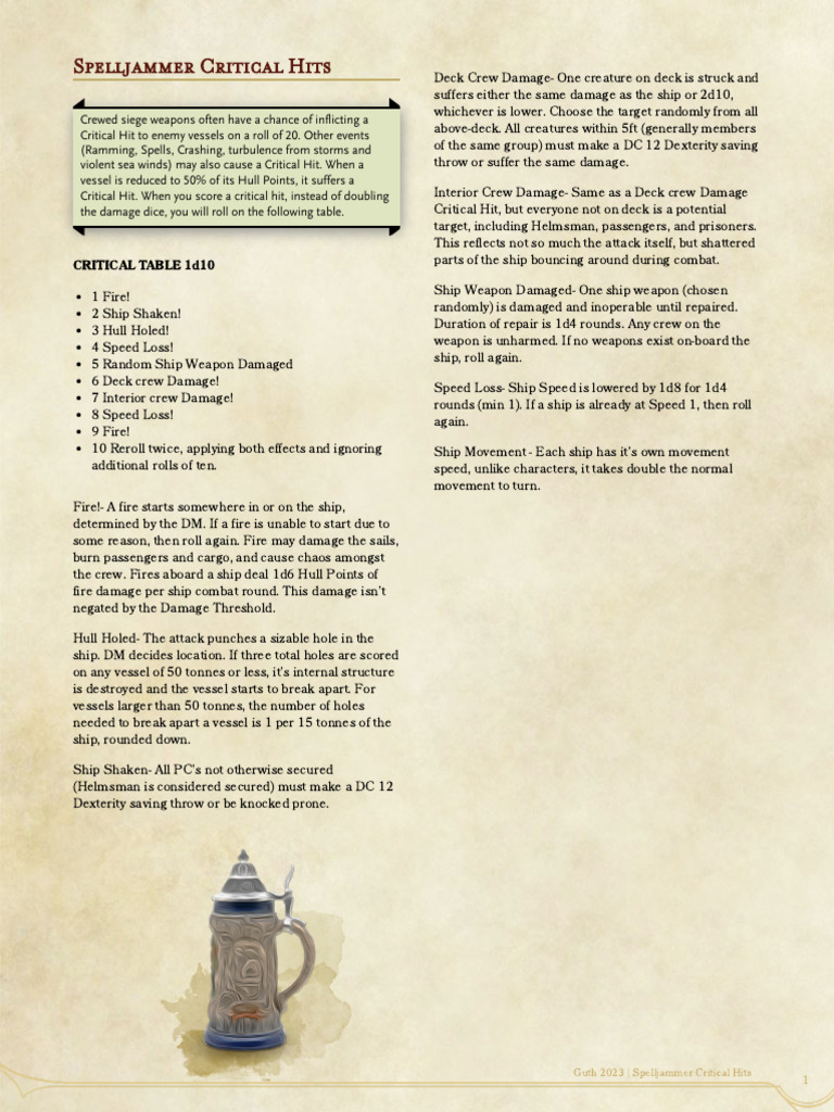Spelljammer Critical Hit Effects | PDF | Ships | Naval Warfare