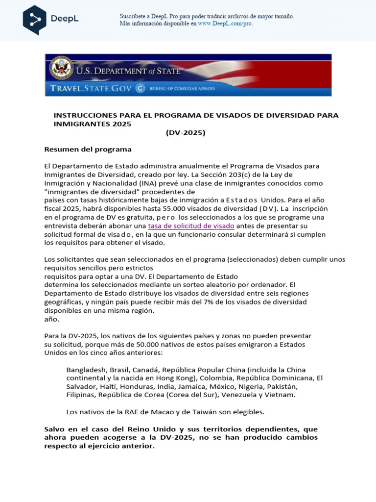 Guía del Programa de Visados DV-2025 | PDF