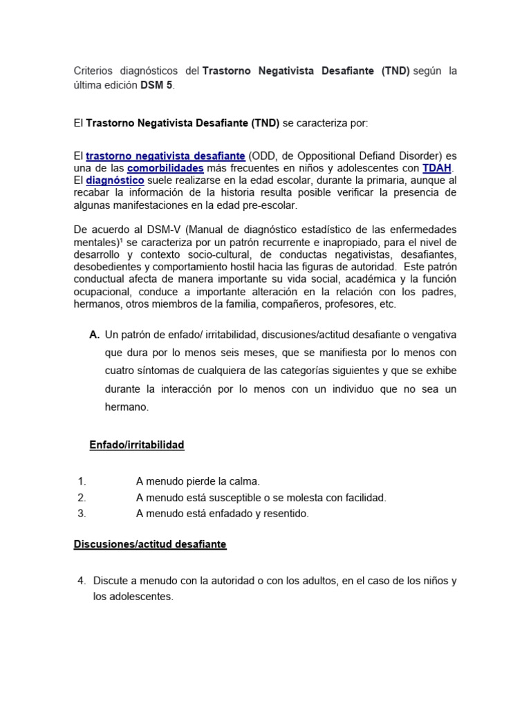Criterios DSM-5 para TND | PDF | Desorden hiperactivo y deficit de ...