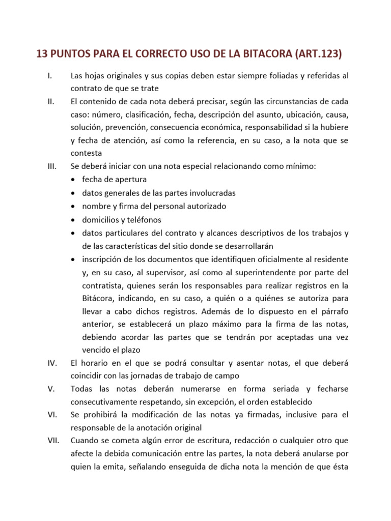 02.1 13 Puntos para El Correcto Uso de La Bitacora | PDF