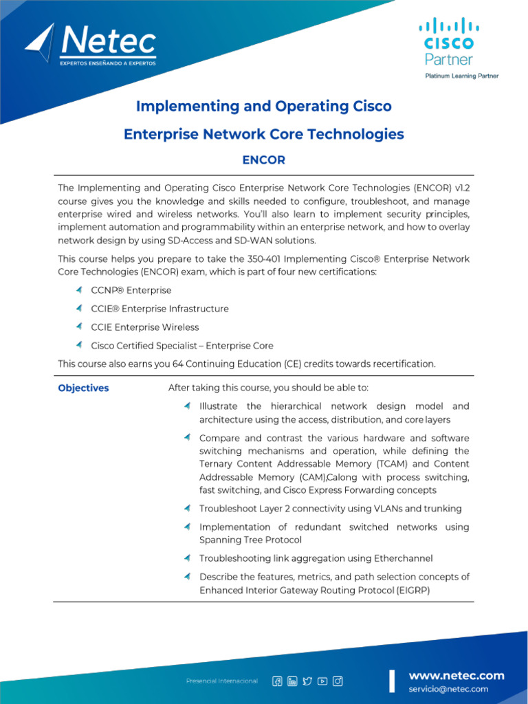 ENCOR Implementing and Operating Cisco Enterprise Network Core Technologies | PDF