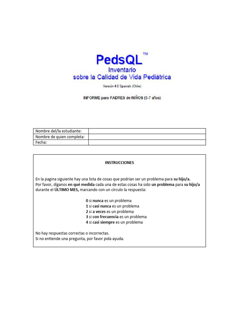 PedsQL - 5-7 Años PADRES | PDF