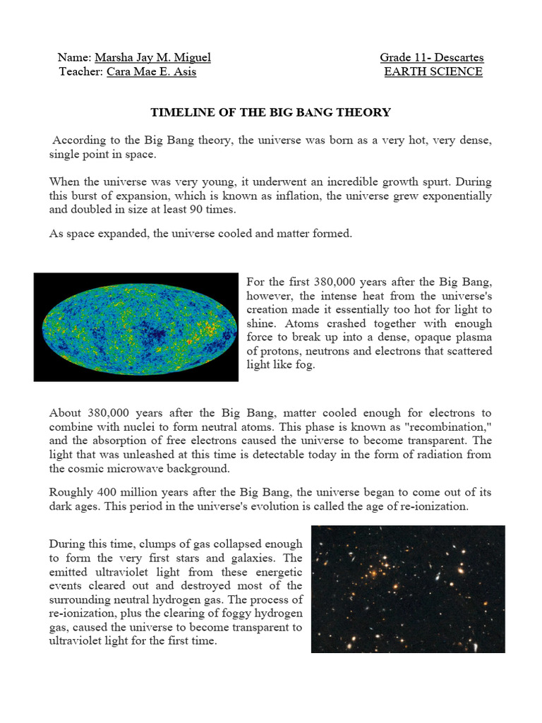 Big Bang Theory Timeline Explained | PDF | Science & Mathematics