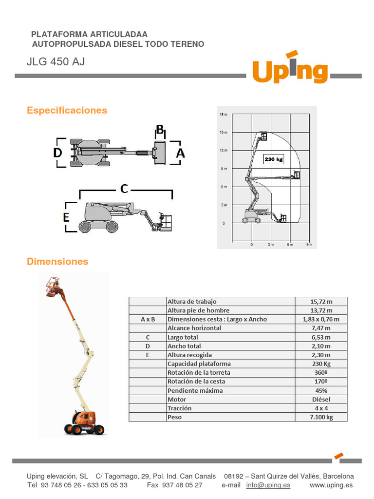 Ficha Técnica Brazo Articulado Diesel 16 M JLG 450 AJ 1 | PDF