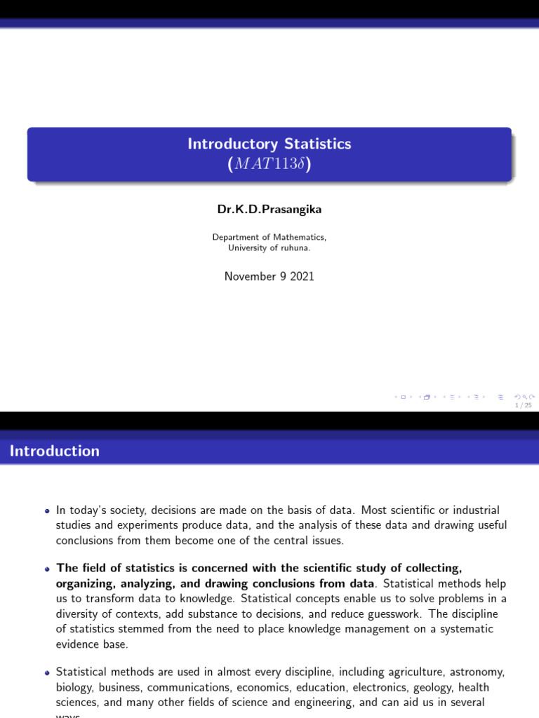Introductory Statistics Overview | PDF | Statistics | Probability