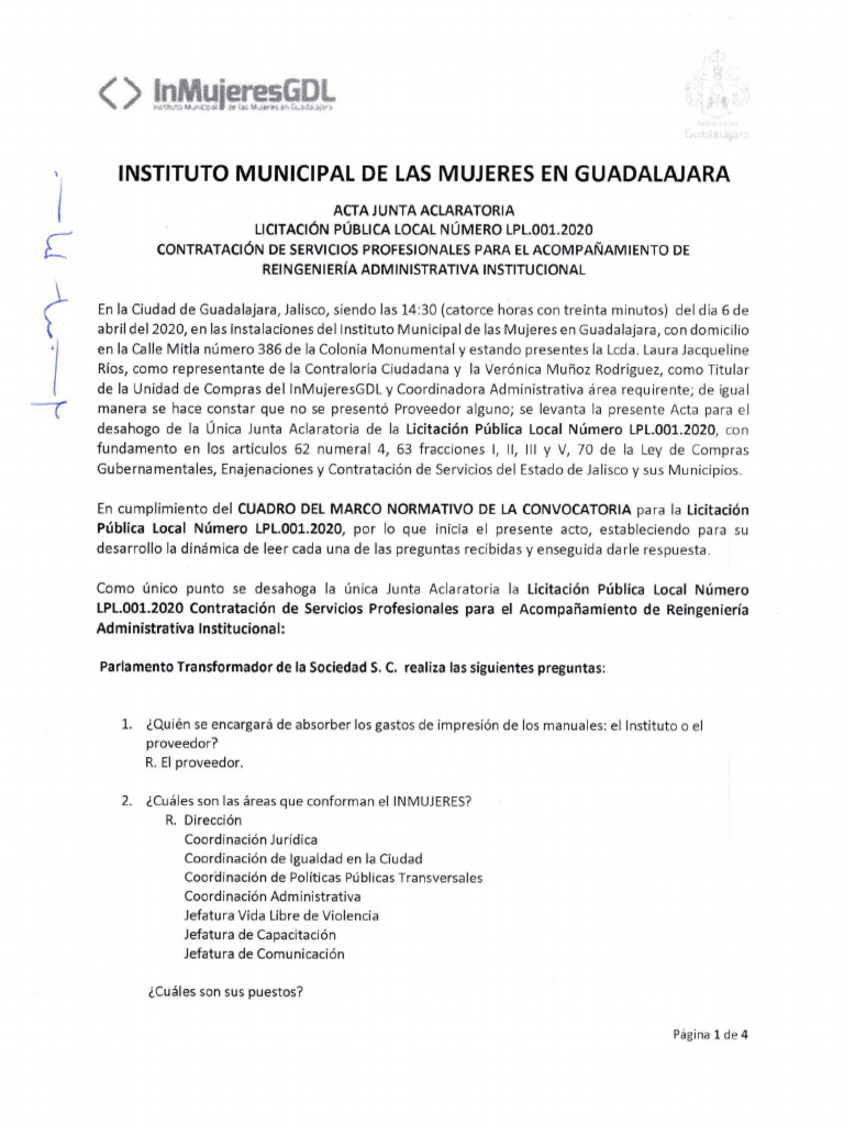 Acta Junta Aclaratoria LPL 001 2020 | PDF