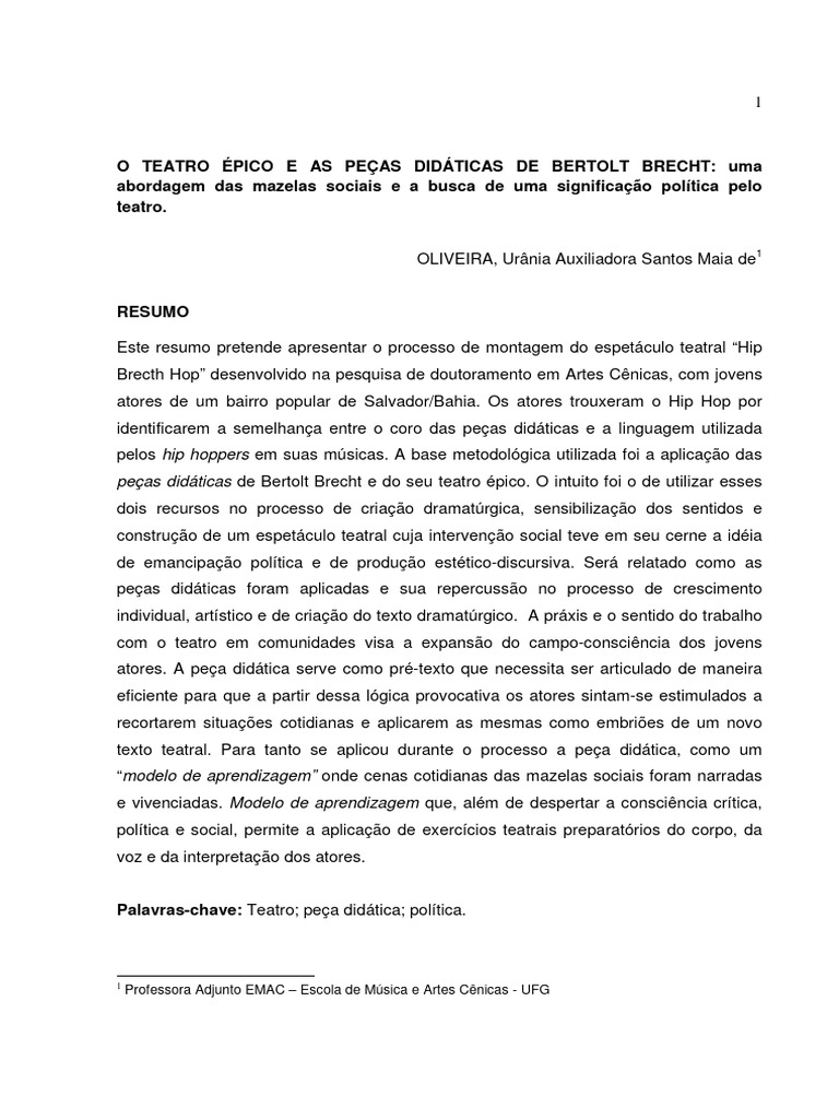 Teatro Épico e Peças Didáticas de Brecht | PDF | Ator | Teatro