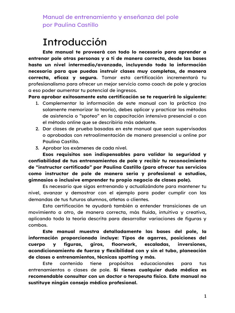 Manual de Capacitación en Entrenamiento y Enseñanza de Pole | PDF