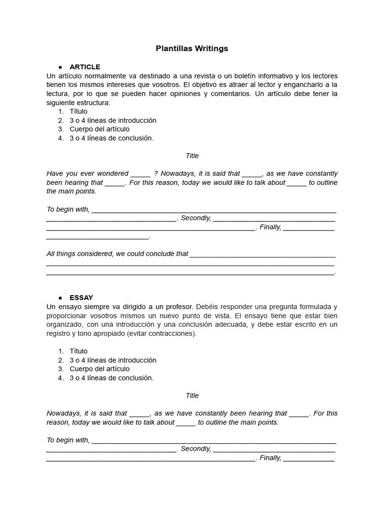 Plantillas Writings B2 | PDF