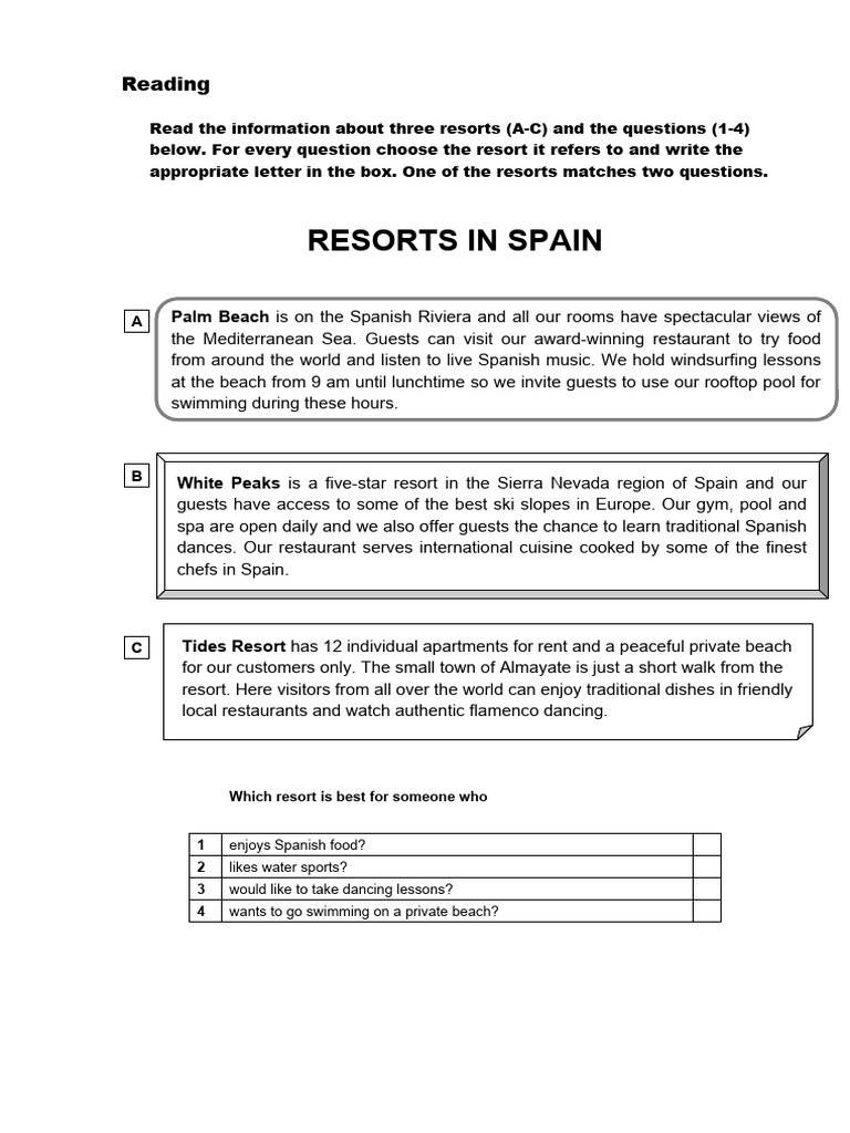 Resorts in Spain: Reading | PDF