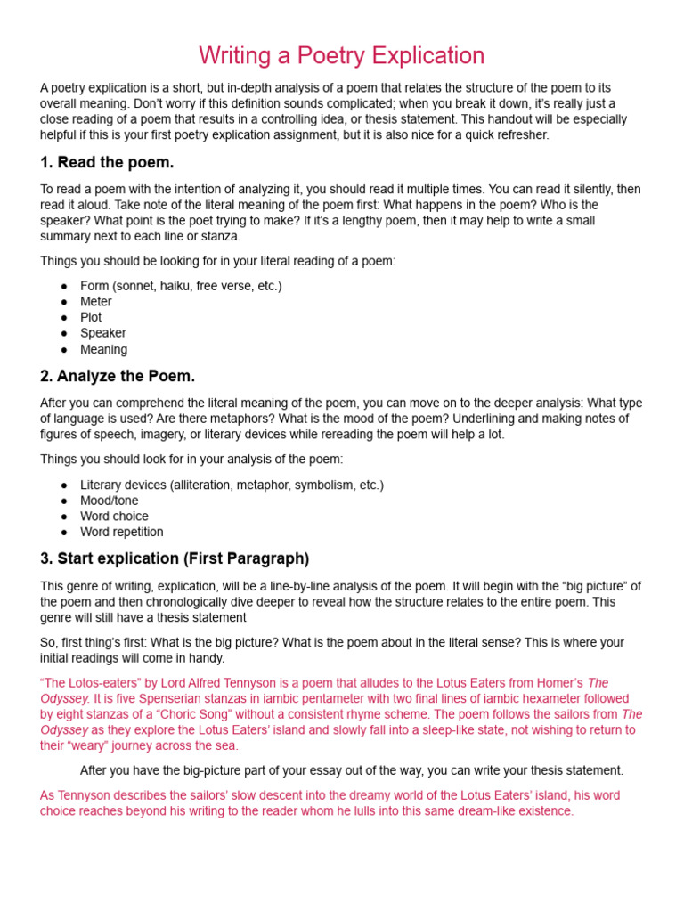 Writing A Poetry Explication | PDF