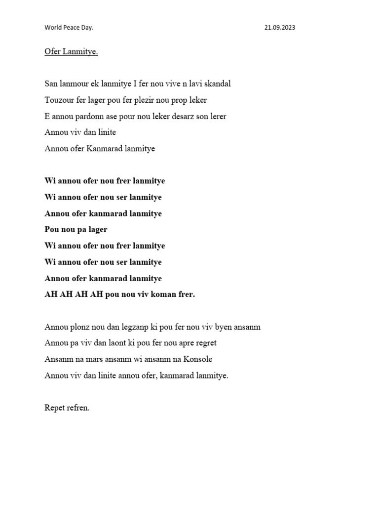 Ofer Lanmitye Lyrics. | PDF