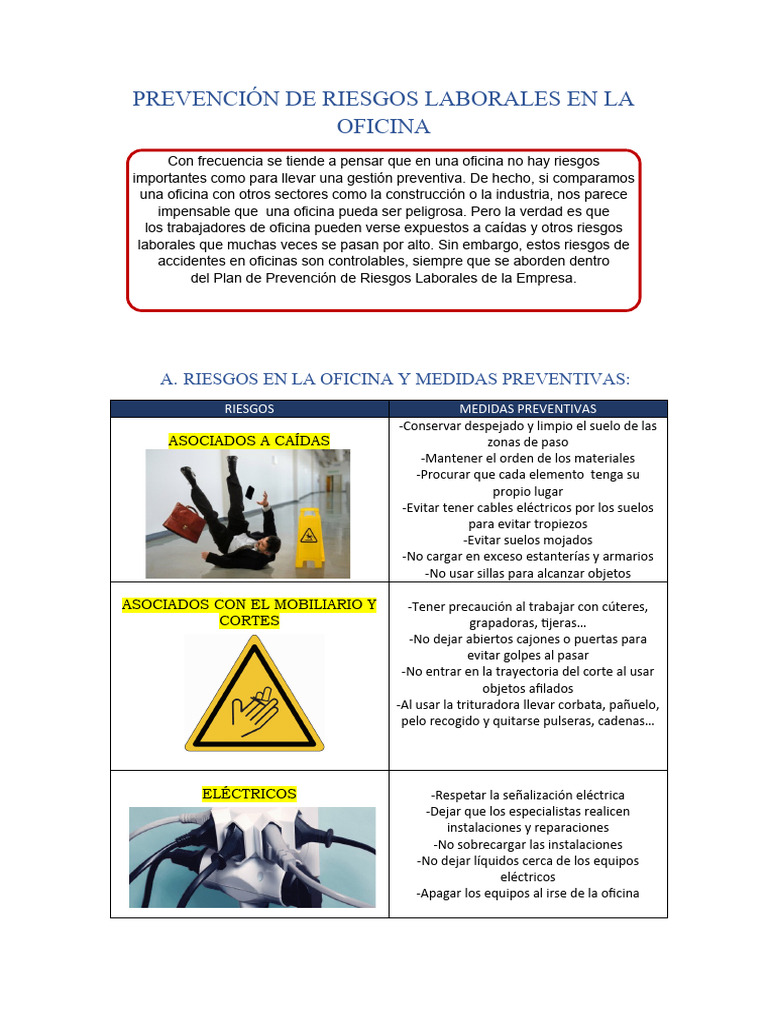 Prevención de Riesgos Laborales en La Oficina | PDF