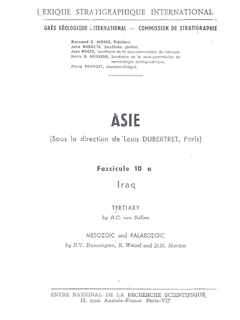 Bellen Et Al., 1959. Stratigraphic Lexicon of Iraq Lexique ...