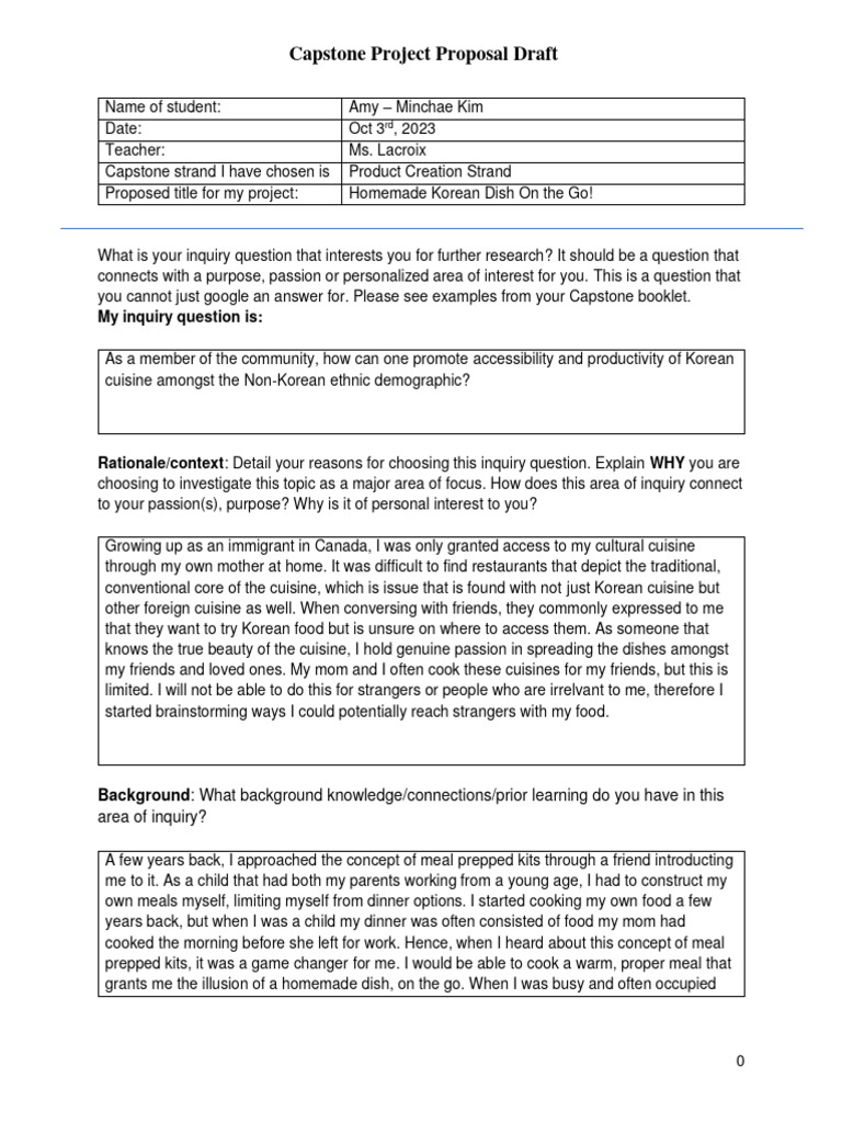 Capstone Draft Proposal | PDF | Mentorship | Korean Cuisine