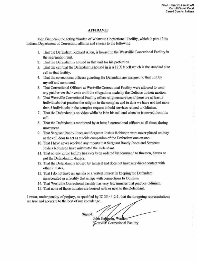 Westville Correctional Warden Affidavit 1 PDF | PDF | Prison | Criminal Law