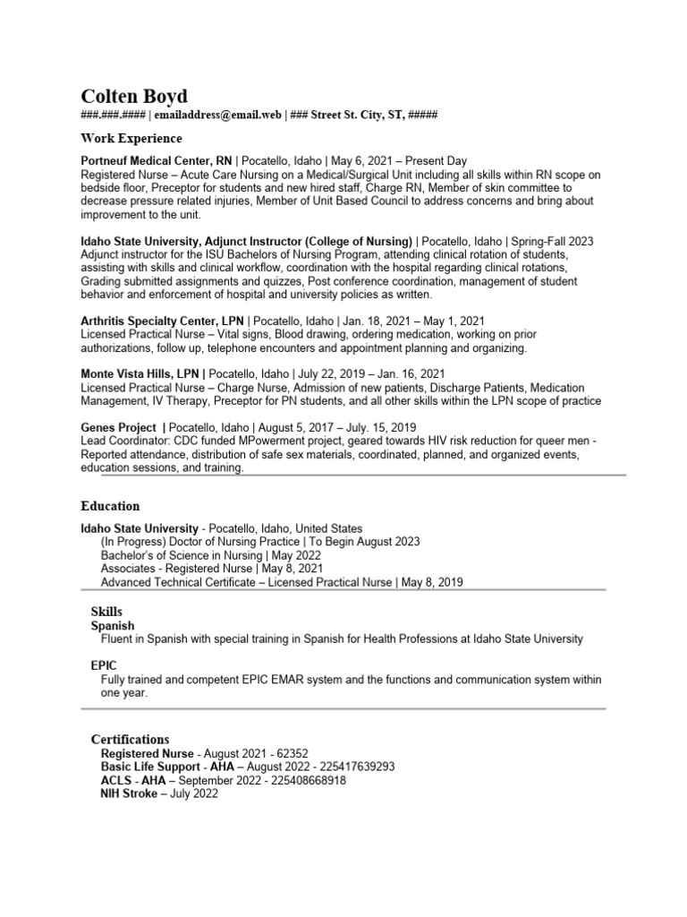 Colten Boyd Resume DNP | PDF