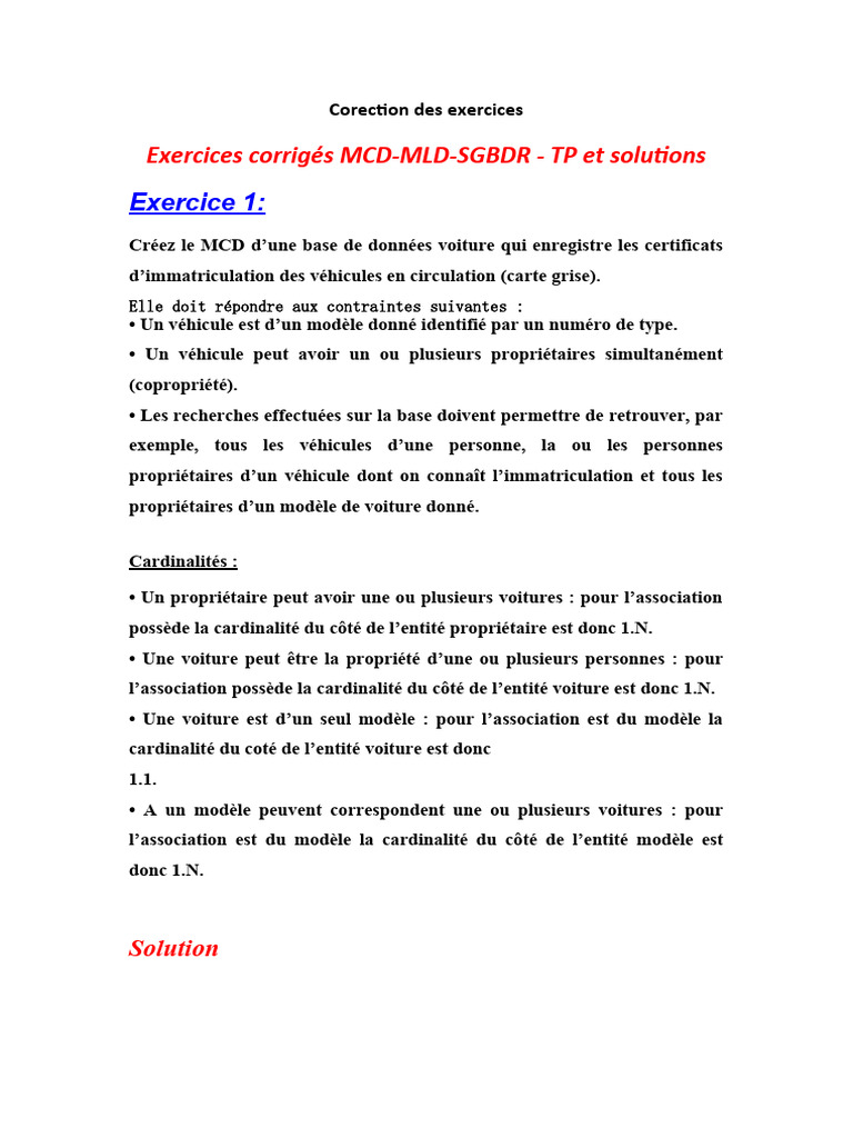 TD MERISE Corection Des Exercices | PDF