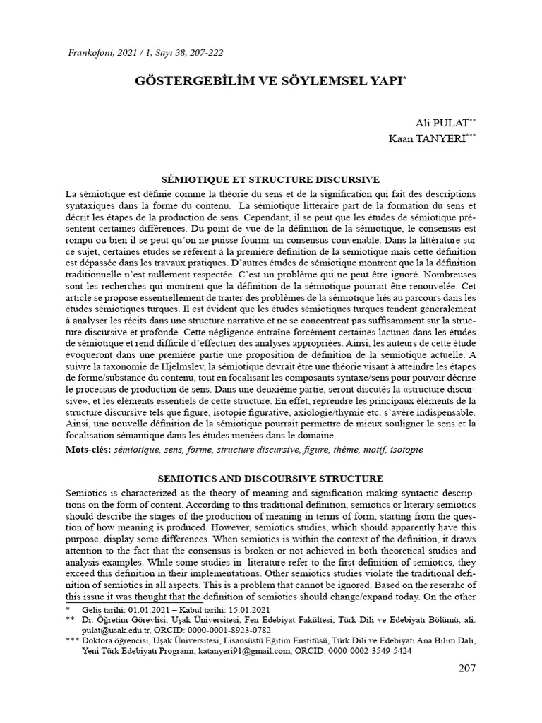 Ali Pulat, Kaan Tanyeri - Göstergebilim Ve Söylemsel Yapı | PDF