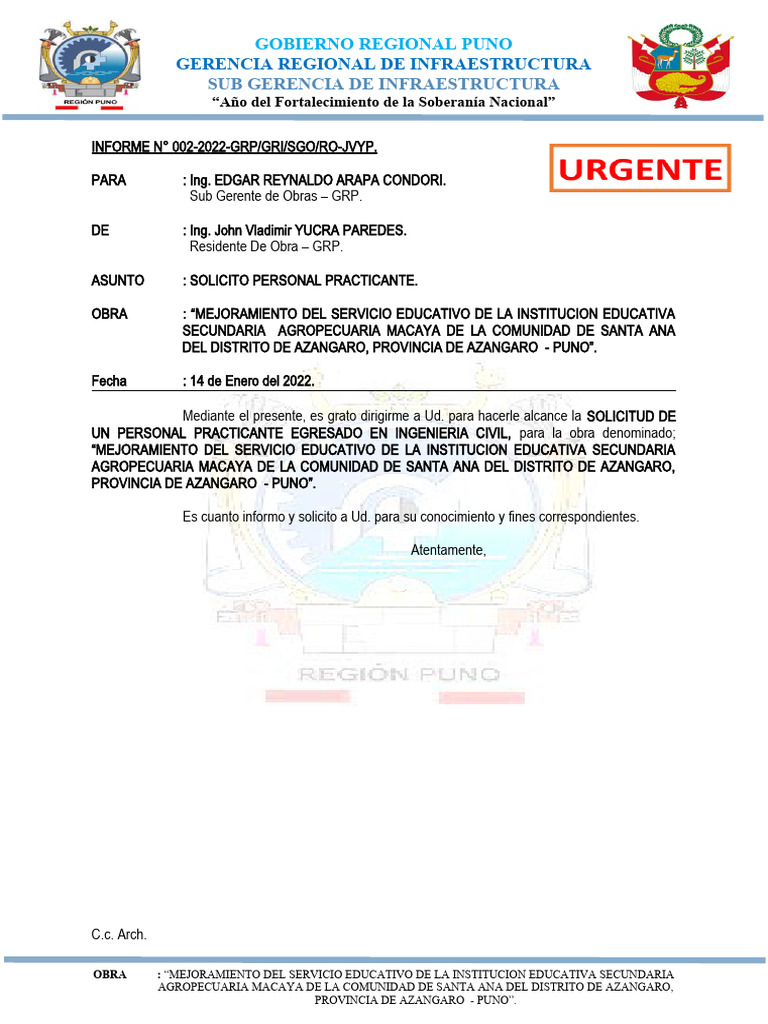 Informe #02 Solicito Personal Practicante | PDF