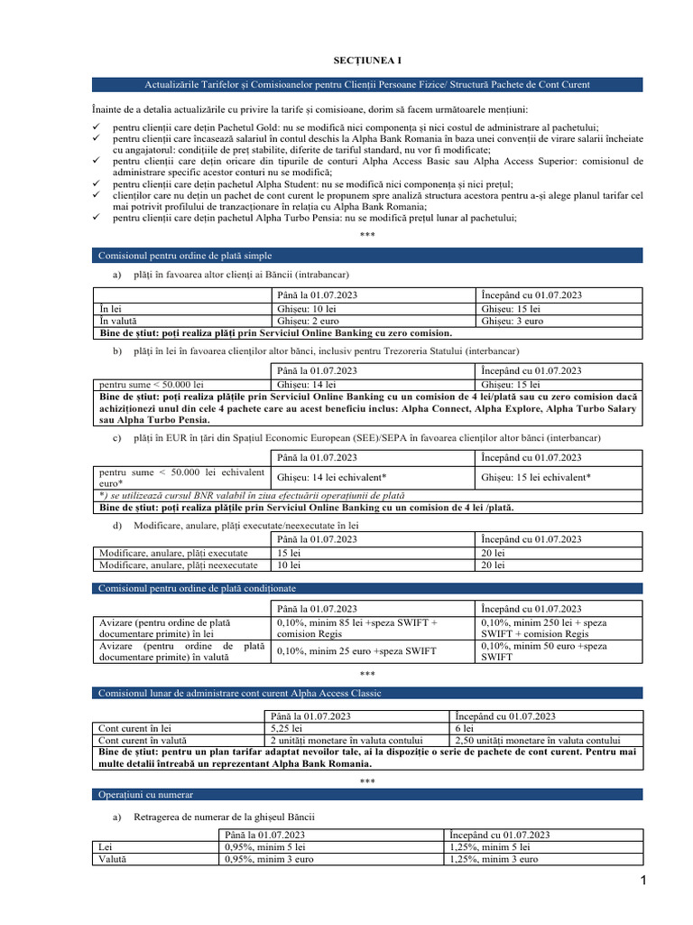 Informare Actualizare Tarif de Comisioane Si Contract Cadru Alpha Bank ...