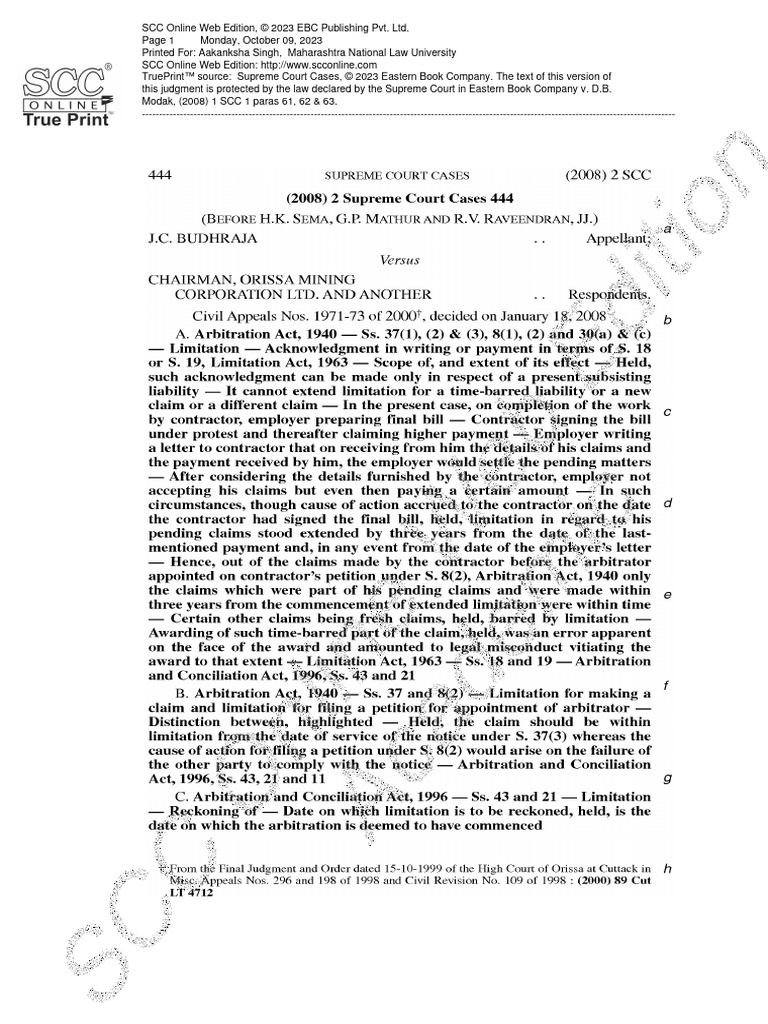 J.C. Budhraja v. Orissa Mining Corporation Ltd. | PDF | Supreme Court Of India | Federal ...