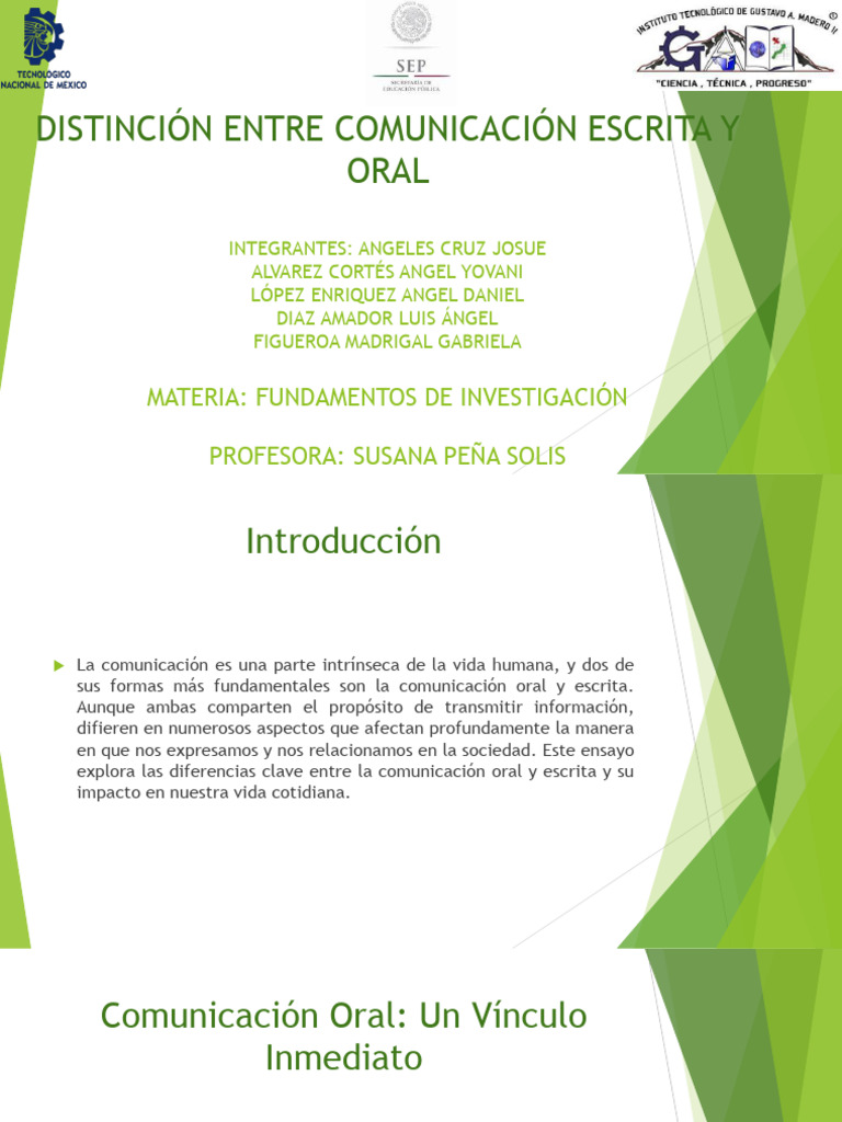 Distinción Entre Comunicación Escrita y Oral | PDF