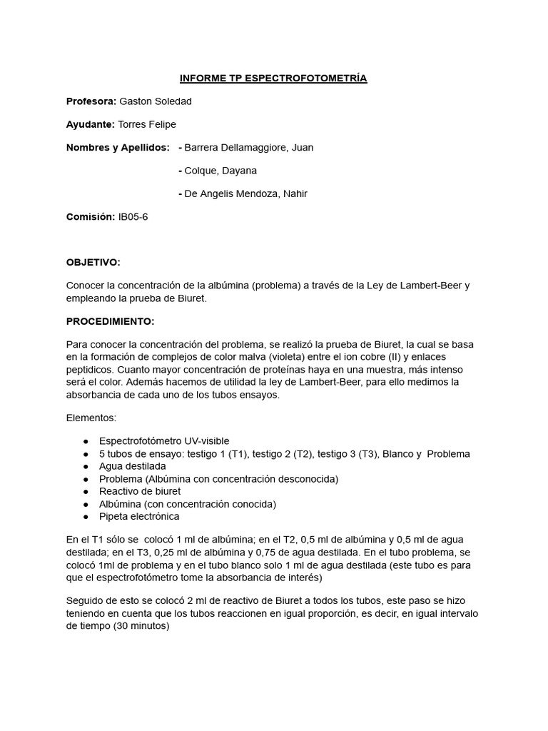 INFORME TP ESPECTROFOTOMETRÍA | PDF | Química | Ciencias fisicas