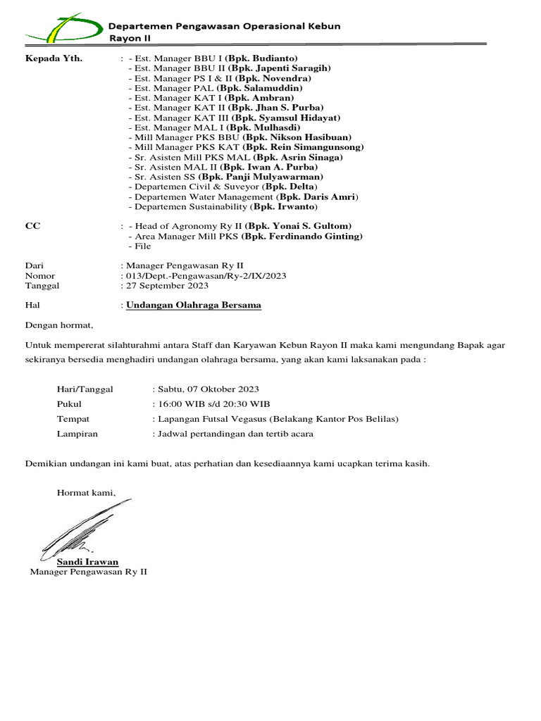 Undangan Olahraga Futsal (07 Okt 2023) | PDF