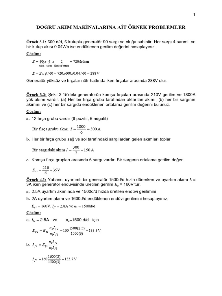 Doğru Akim Maki̇nalarina Ai̇t Örnek Problemler | PDF