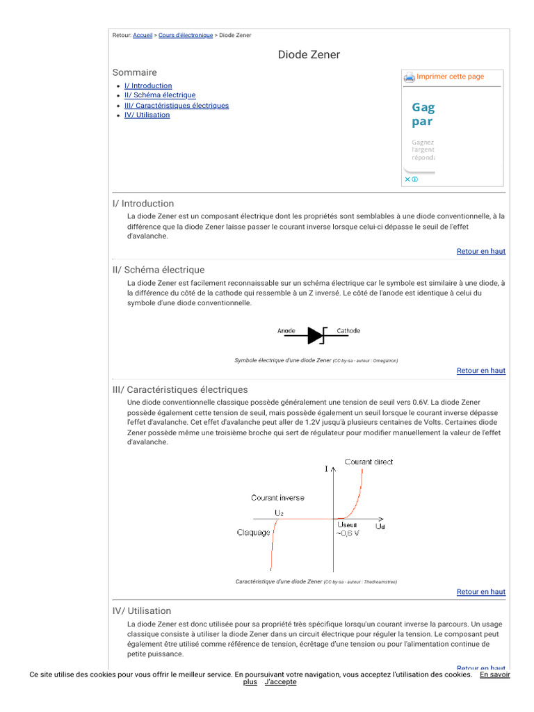 Diode Zener - Composant Électrique - Cours D'électronique | PDF