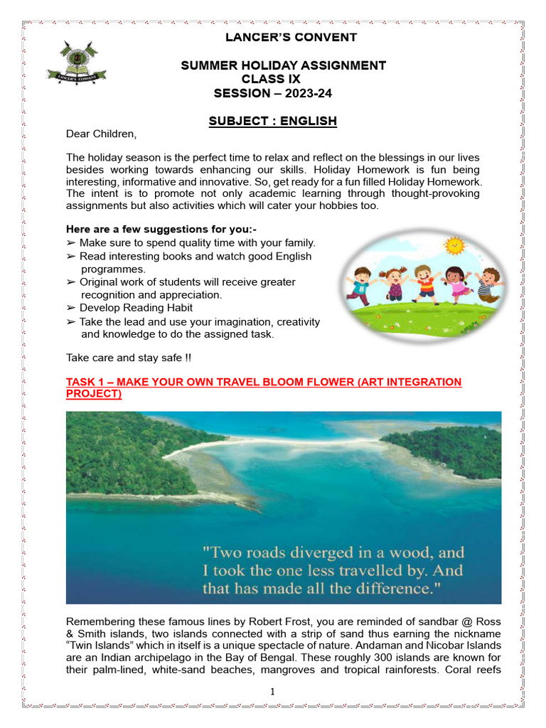 Holiday Homework Class 9 - 2023-24 | PDF