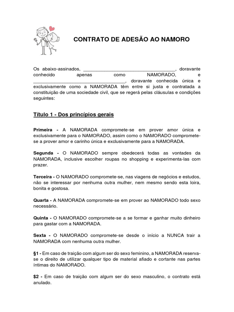 Modelo De Contrato De Namorada Saiba Como Funciona Contrato De Namoro