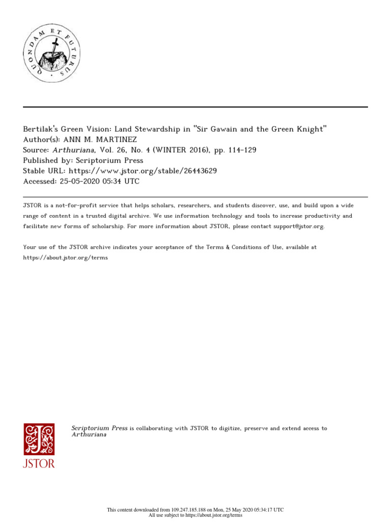 Bertilak's Stewardship in Gawain | PDF | Social Science | Young Adult