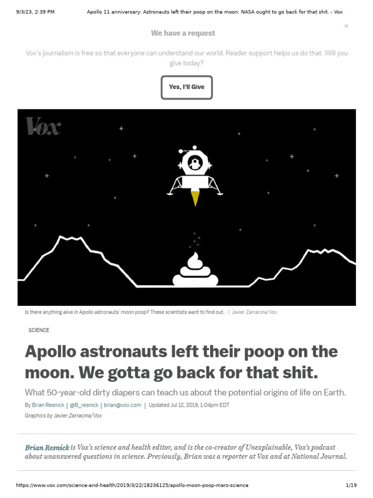 Apollo 11 Anniversary - Astronauts Left Their Poop On The Moon. NASA ...