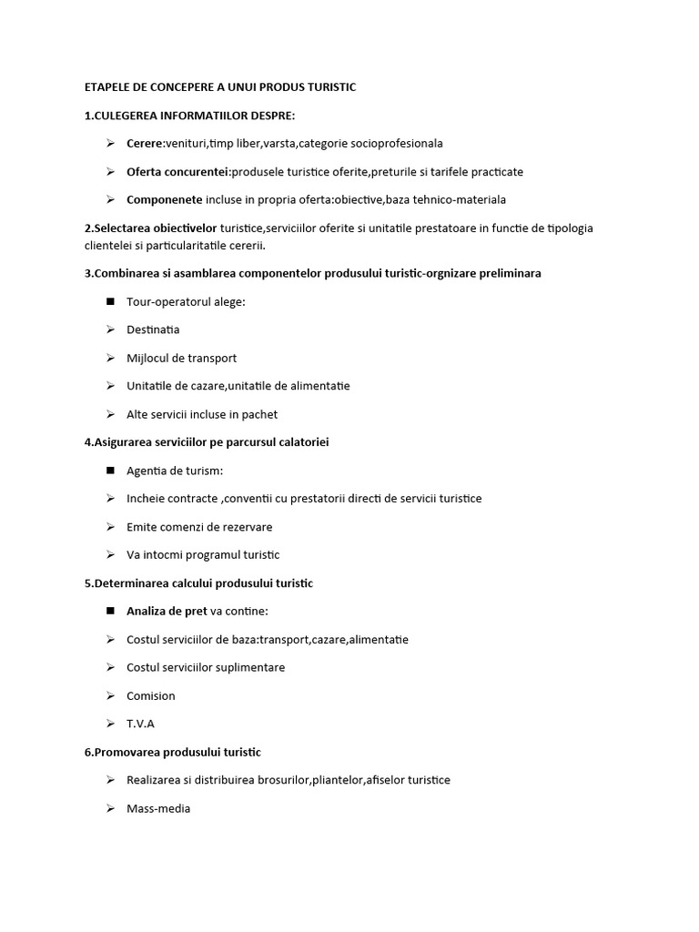 Etapele de Concepere A Unui Produs Turistic | PDF