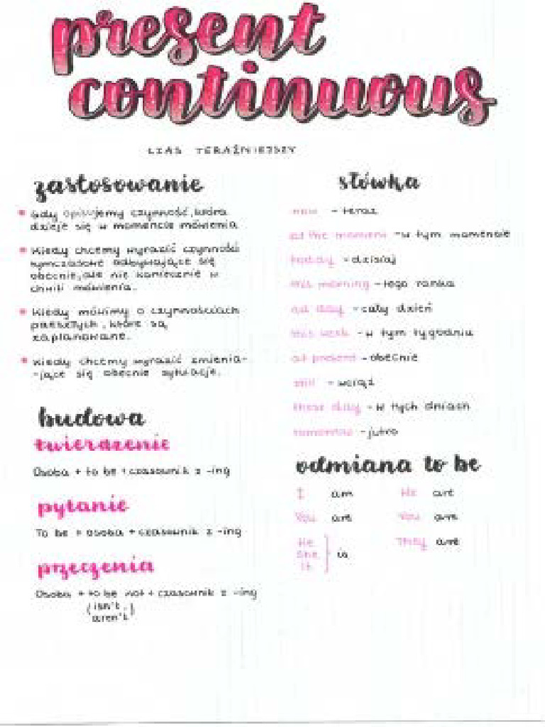 Notatka Present Continous | PDF