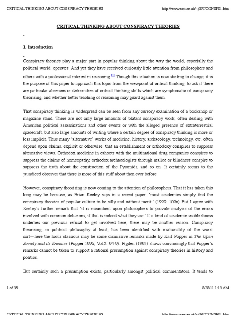 Critical Thinking About Conspiracy Theories | PDF | Conspiracy Theory ...