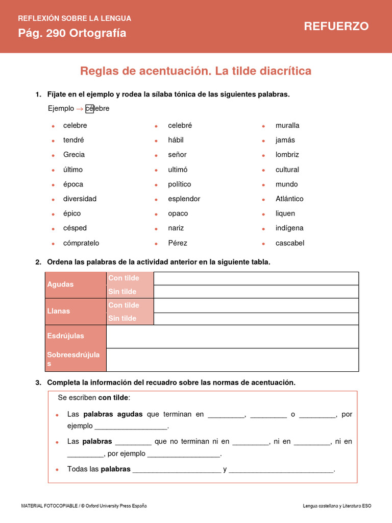 Ficha Acentuación Con Soluciones | PDF
