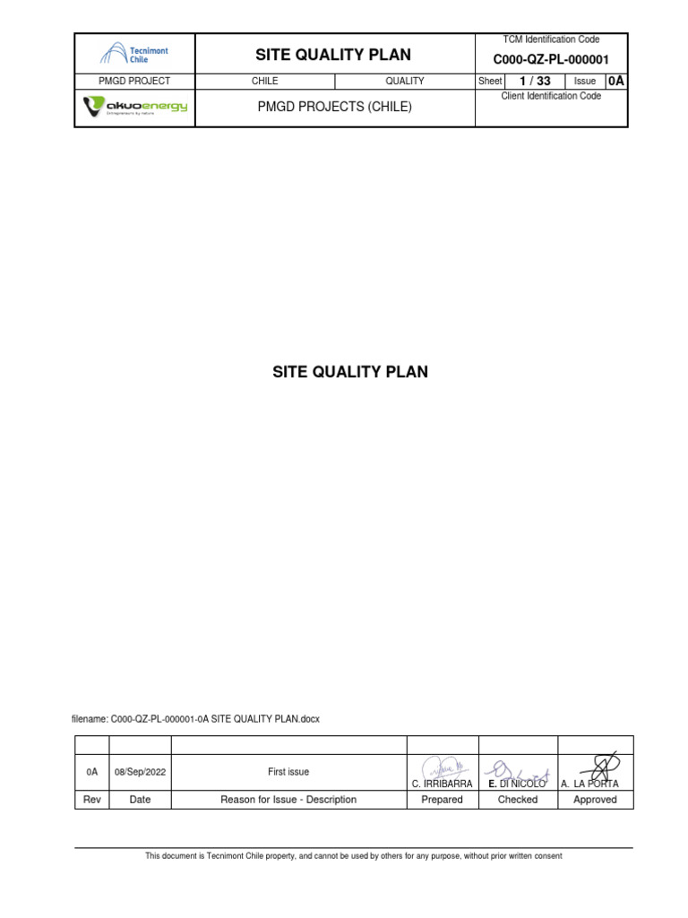 S - CHIL - EPC C000-QZ-PL-000001-0A SITE QUALITY PLAN - Signed by EDN | PDF | Business ...
