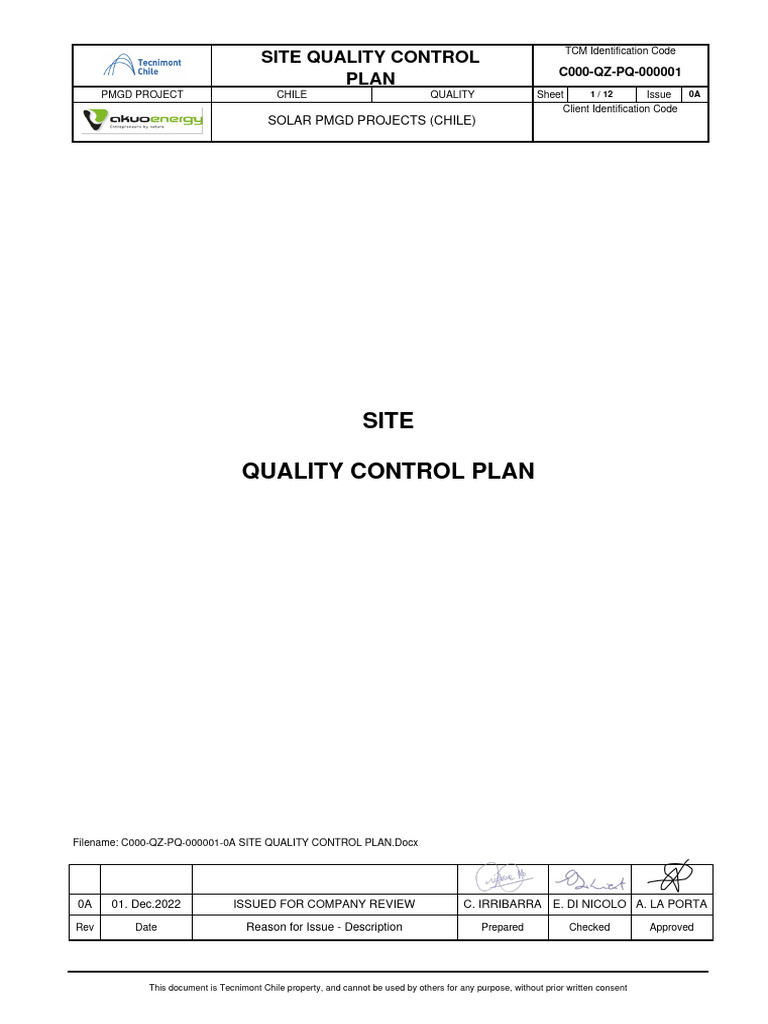 PMGD Solar Project Quality Control Plan | PDF | General Contractor ...
