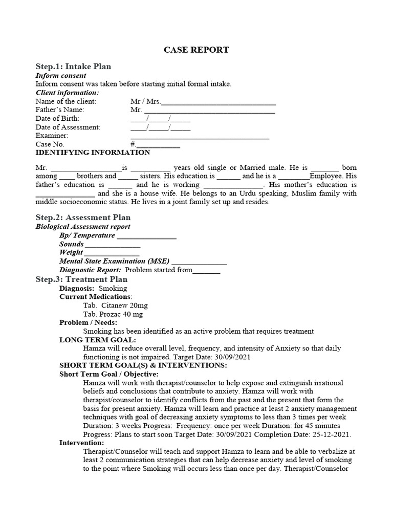 Case Report Formate | PDF | Psychotherapy | Psychology